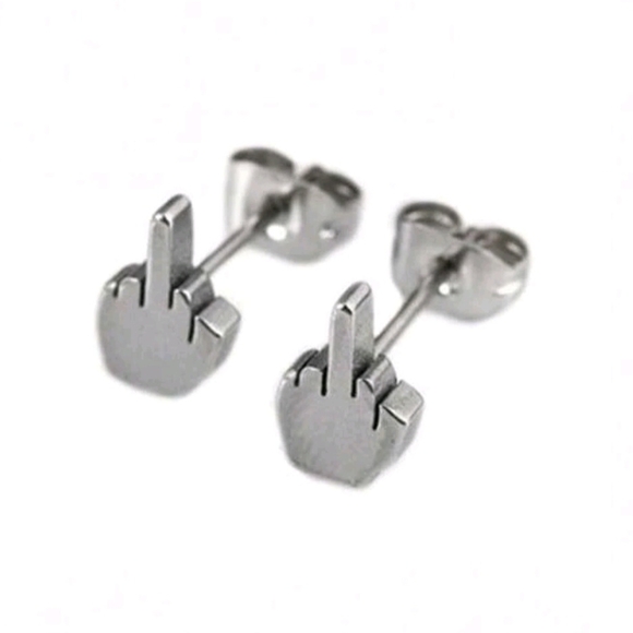 Source Unknown | Jewelry | Silver Middle Finger Hand Gesture Earrings ...